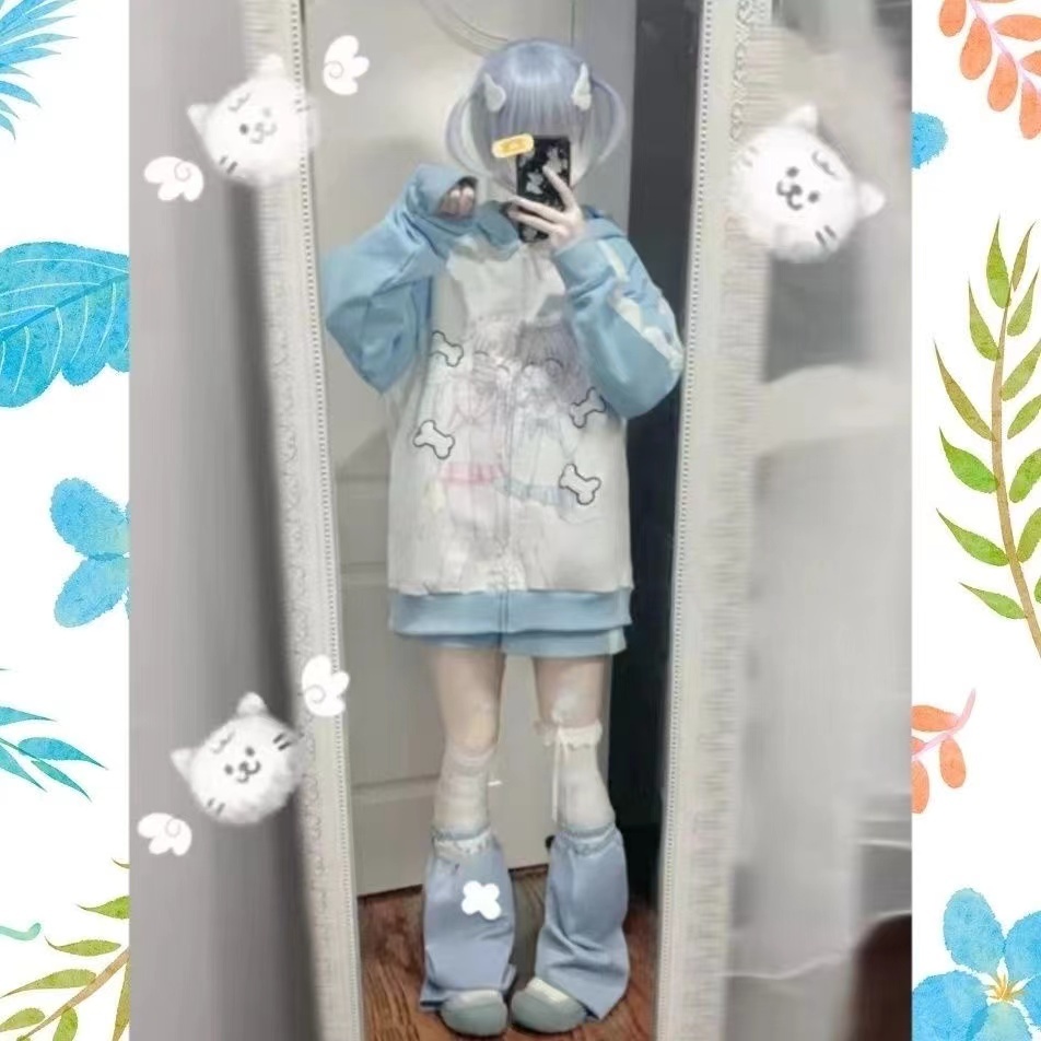 Japanese anime Dog Coat Bone Subculture Hatted Versatile Cute Outwear ...