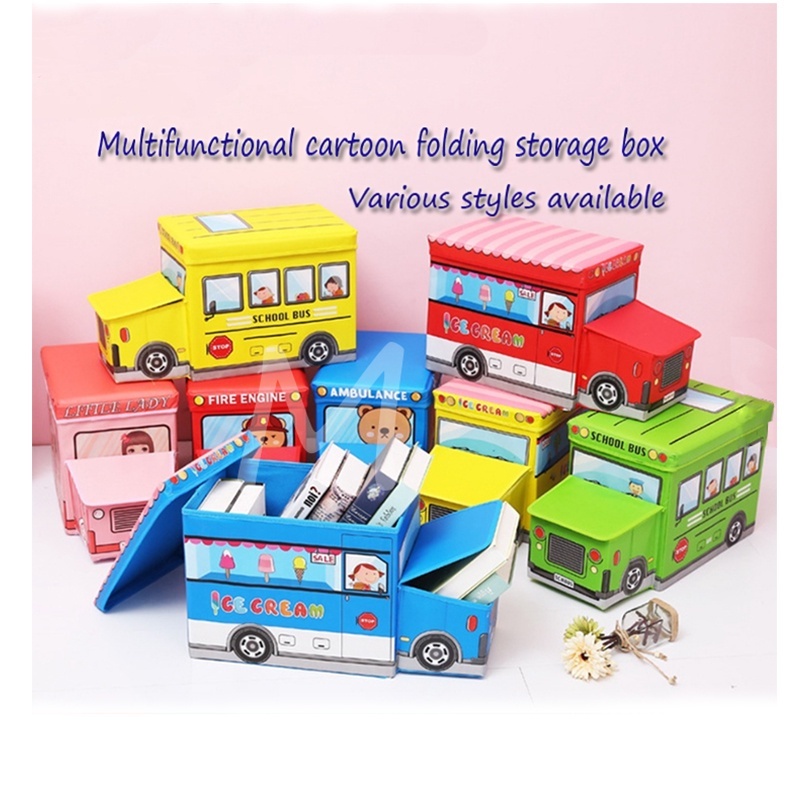 Cartoon style Car Storage Box Chair Kids Stool Ottoman Foldable Storage ...