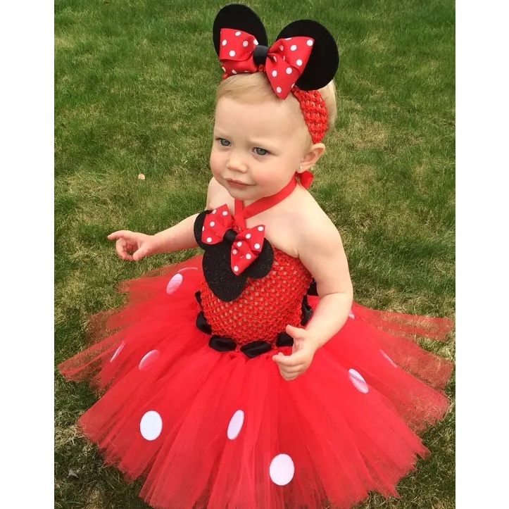 Cute Girls Red Mickey Dress Kids Minnie Tutu Tulle Dress with White ...