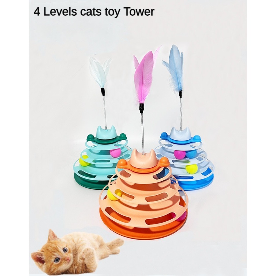 4 Levels Turntable Cats Toy Tower Tracks Pet Interactive Ball Kitty ...