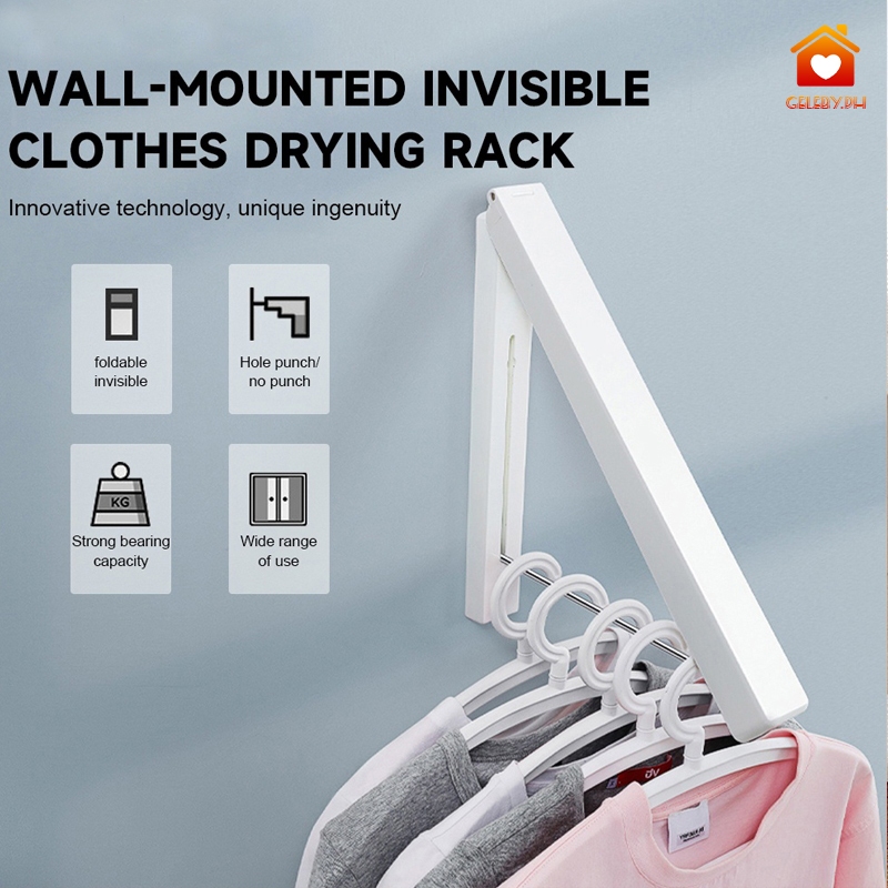 Geleby Retractable Folding Clothes Rack Wall Mounted Triangle Foldable ...