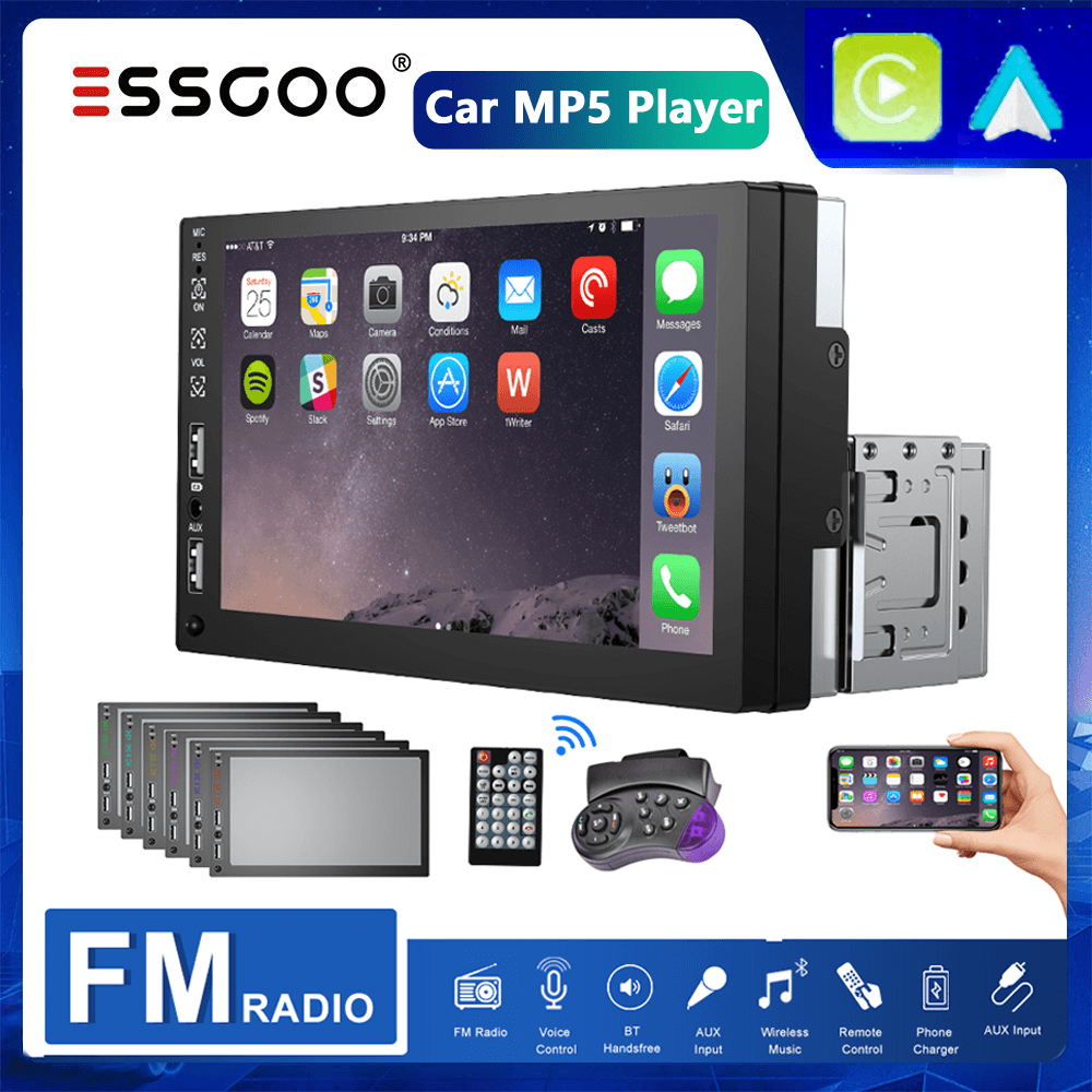 ESSGOO 7 Inch car MP5 Player carplay&android auto 1 Din 2 din Universal Car Stereo With ...