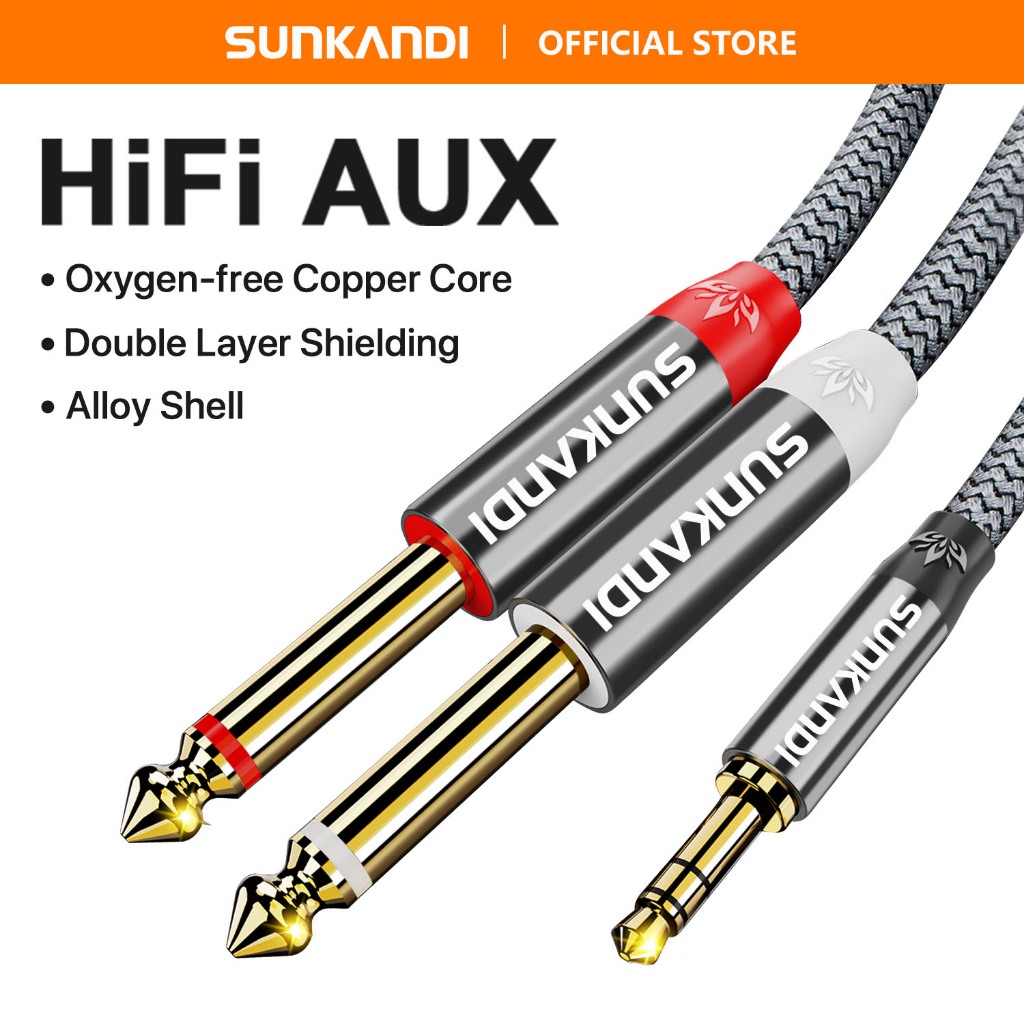 SUNKANDI 3.5mm TRS to Dual 6.35mm Stereo Jack Audio Cable 3.5mm 1/8 ...