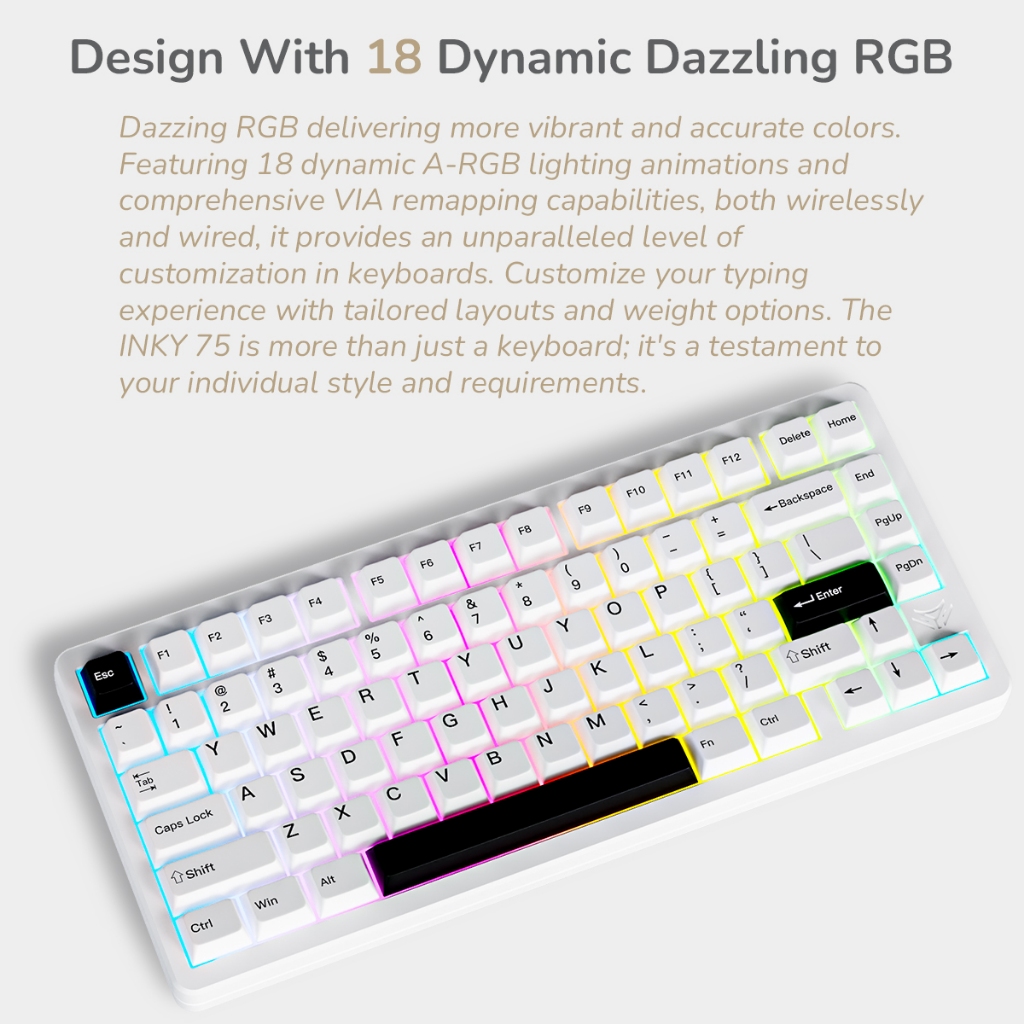 ElecFox INKY 75 Aluminum Full Build Mechanical Keyboard 75% Layout ...