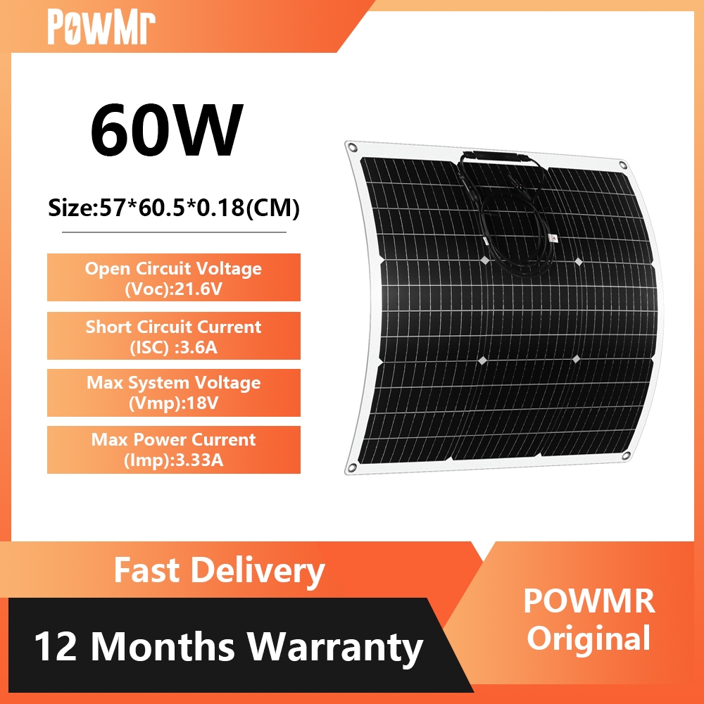 PowMr 60W 21.6V Flexible Solar Panel Photovoltaic Solar Module Panel ...