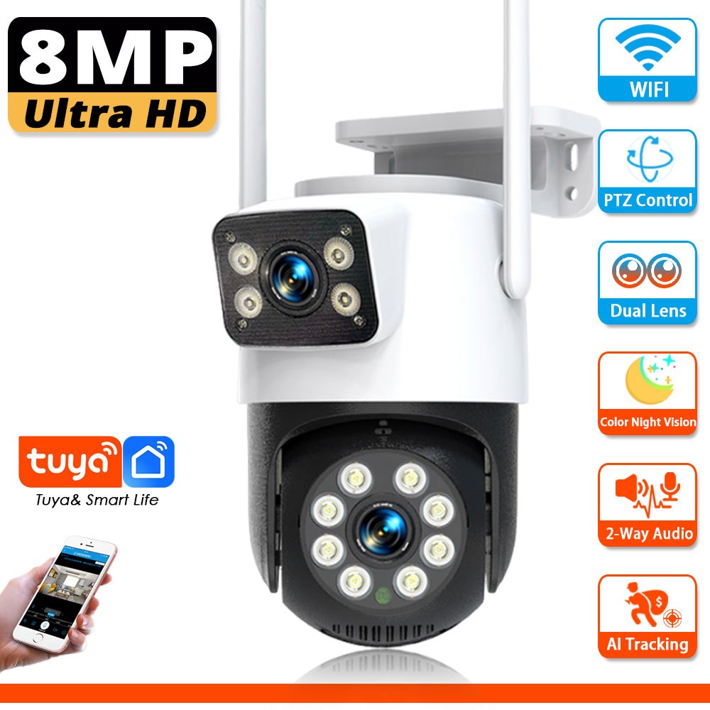 Tuya Smart Life 8MP PTZ Wifi Camera Outdoor Dual Lens&Dual Screen Color ...