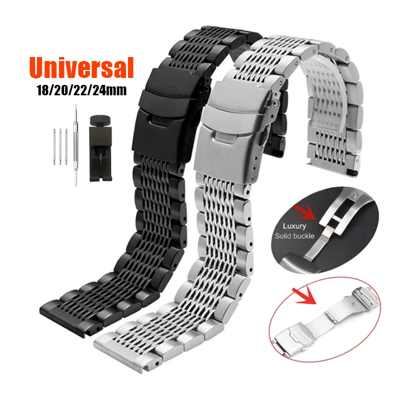 Solid Stainless Steel Watch Strap 18mm 20mm 22mm 24mm Metal Folding Buckle Bracelet Diving ...
