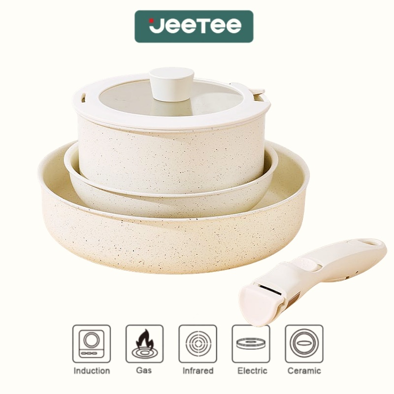 JEETEE Non Stick Frying Pan cookware set 5Pcs Handle Removable pans and ...