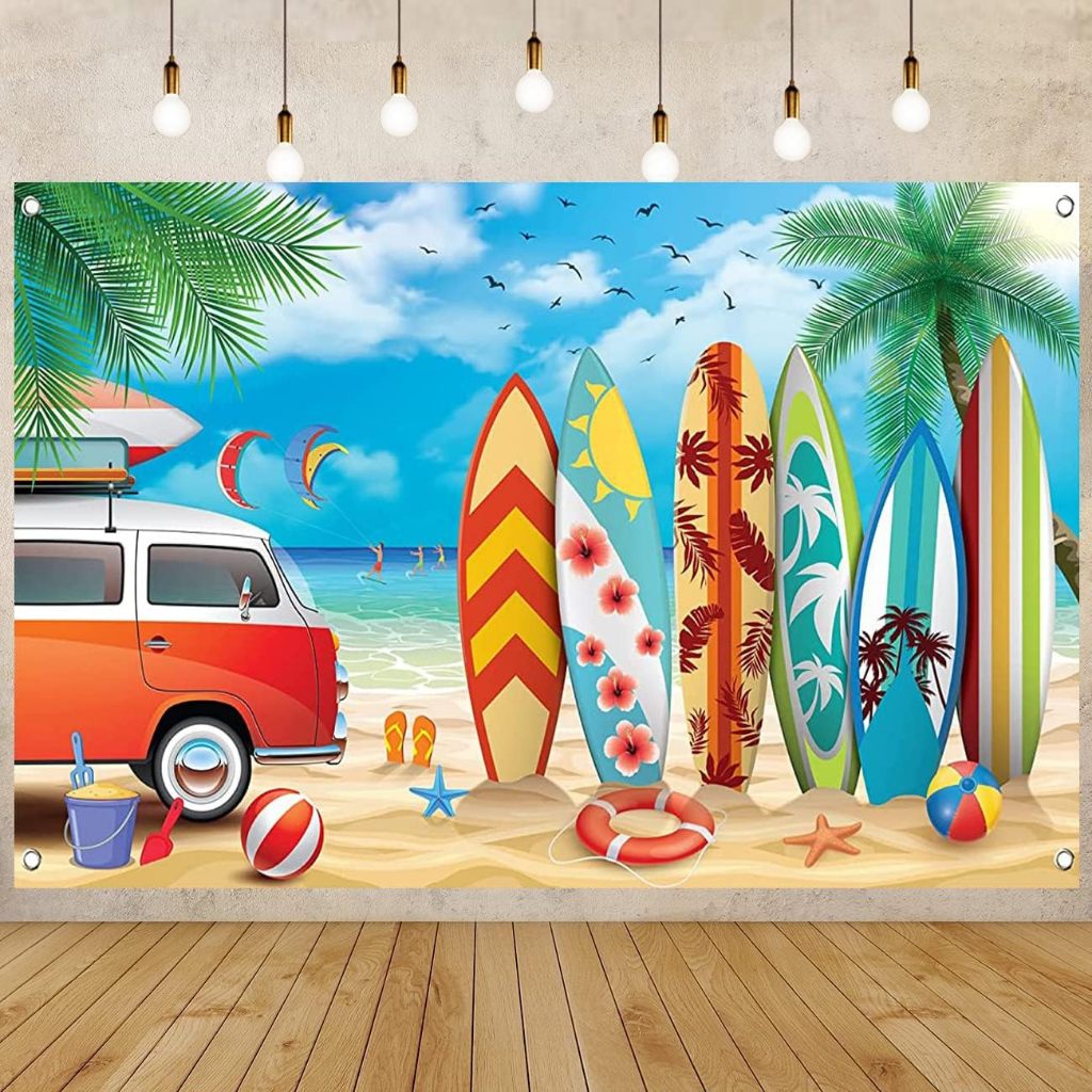 Surfboard Party Decorations Hawaiian Summer Beach Backdrop for Aloha ...