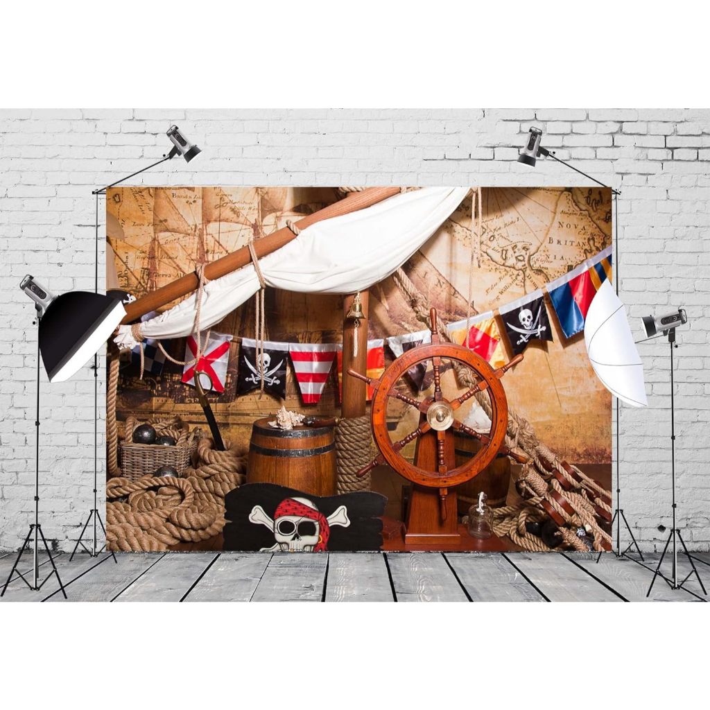 5x3ft Nautical Pirate Ship Photography Backdrop Wood Deck Barrel ...