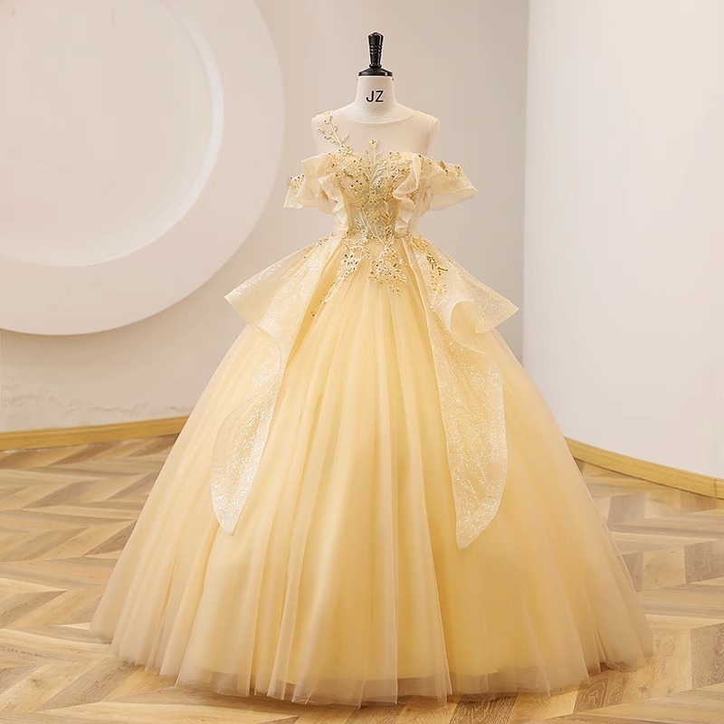 Colorful Yarn Yellow Ball Gown For JS Prom Dress Maxi Dress Long ...