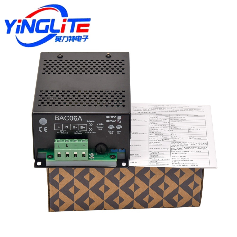 BAC06A 6A 12V/24V Diesel Generator Intelligent Floating Charger ...