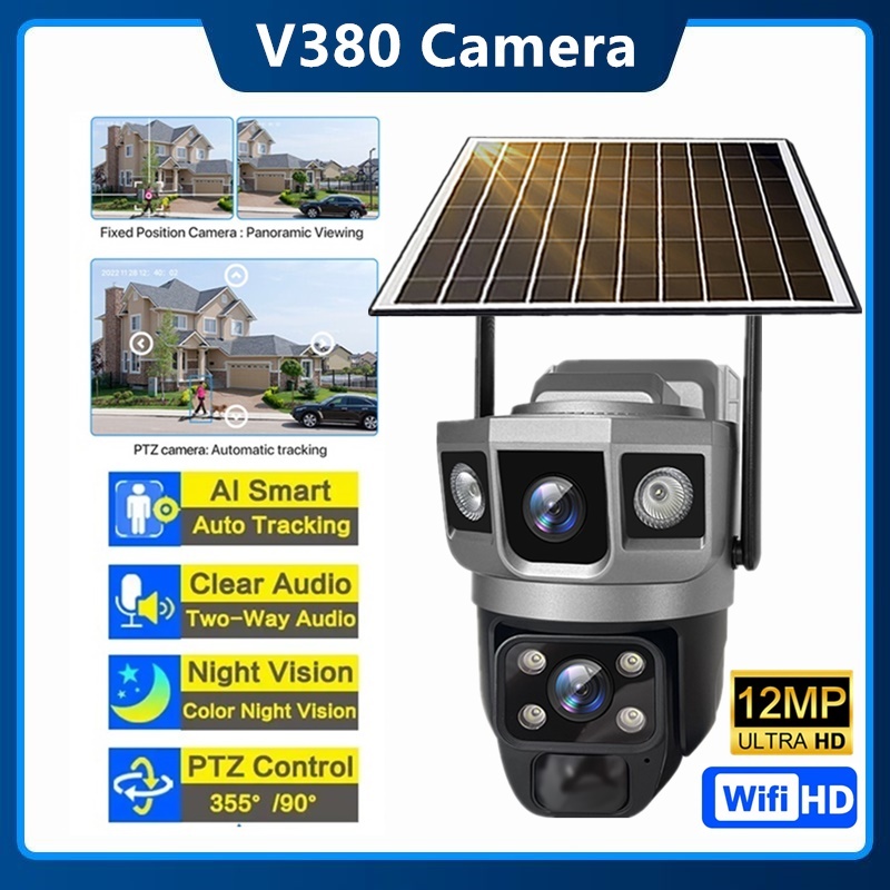 6K 12MP WiFi Solar Camera Dual Lens Outdoor Waterproof Wireless CCTV ...