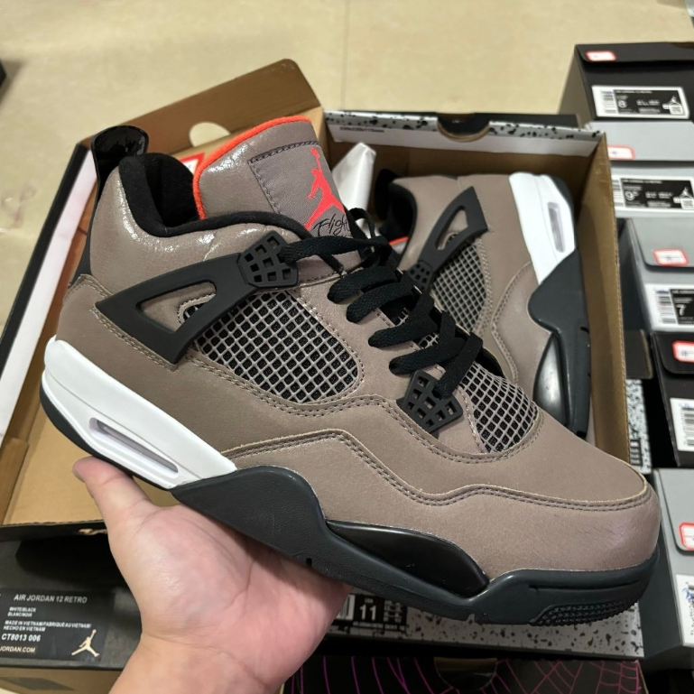 Travis Scott x Air Jordan 4 Olive Grey/Black Basketball Shoe | Shopee ...