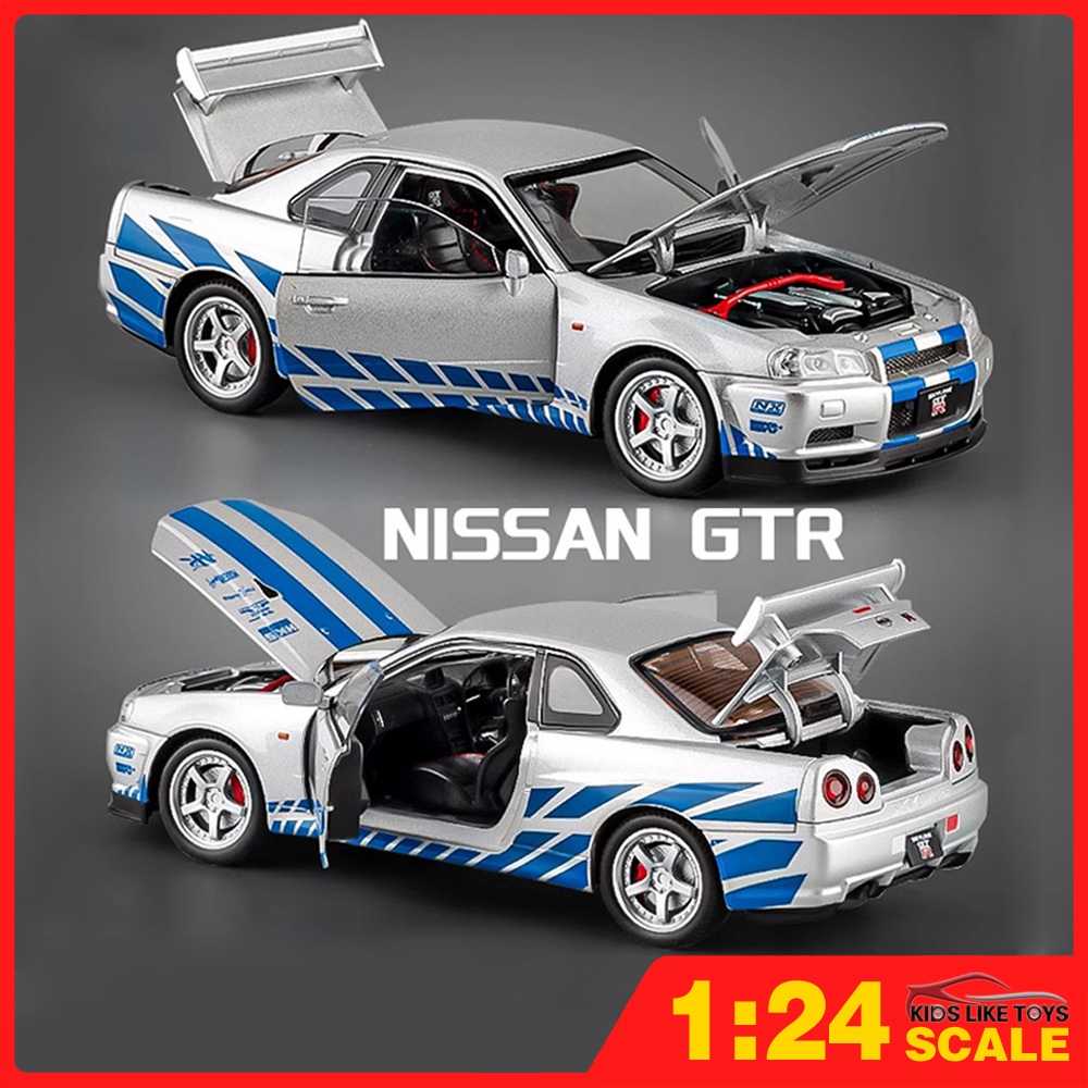 KLT 1:24 Nissan GTR R34 Metal Alloy Toys Car Model Diecast Vehicle For ...