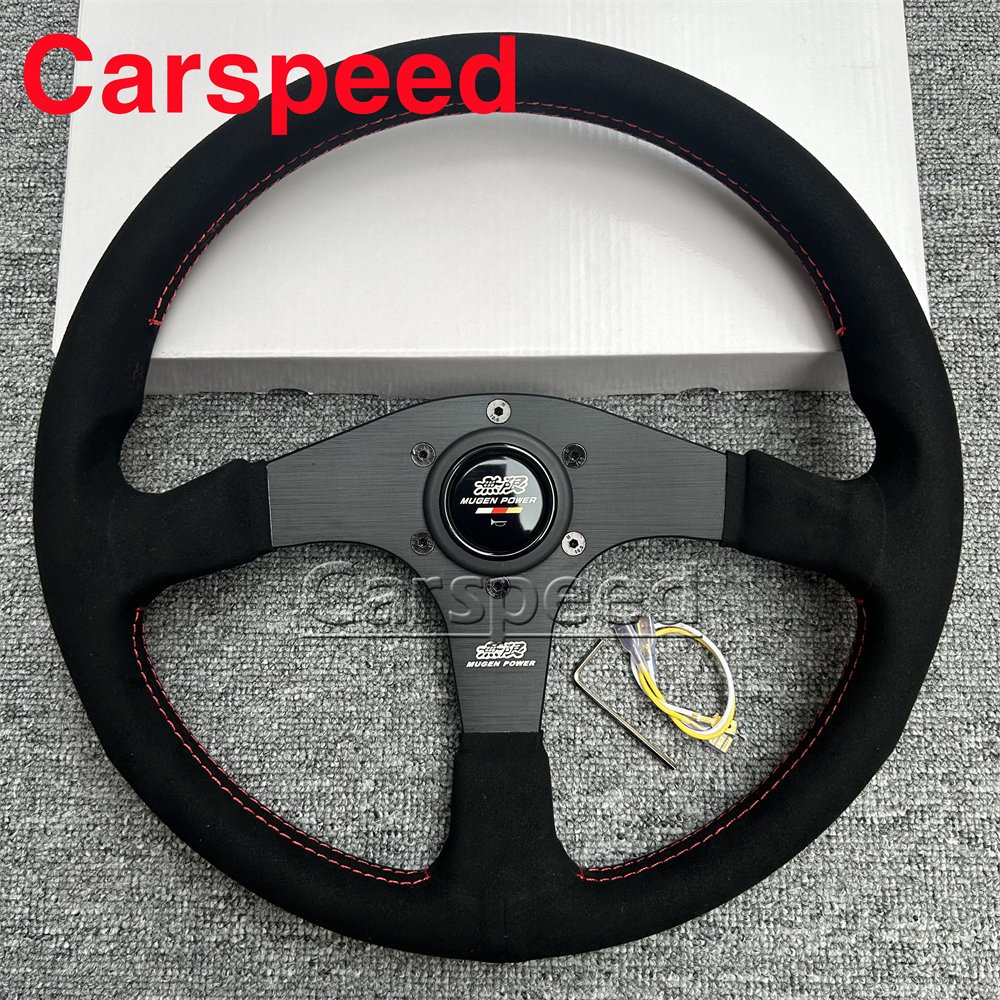 JDM Mugen Suede Leather Steering Wheel 14inch Red Parallel Stitch Black ...