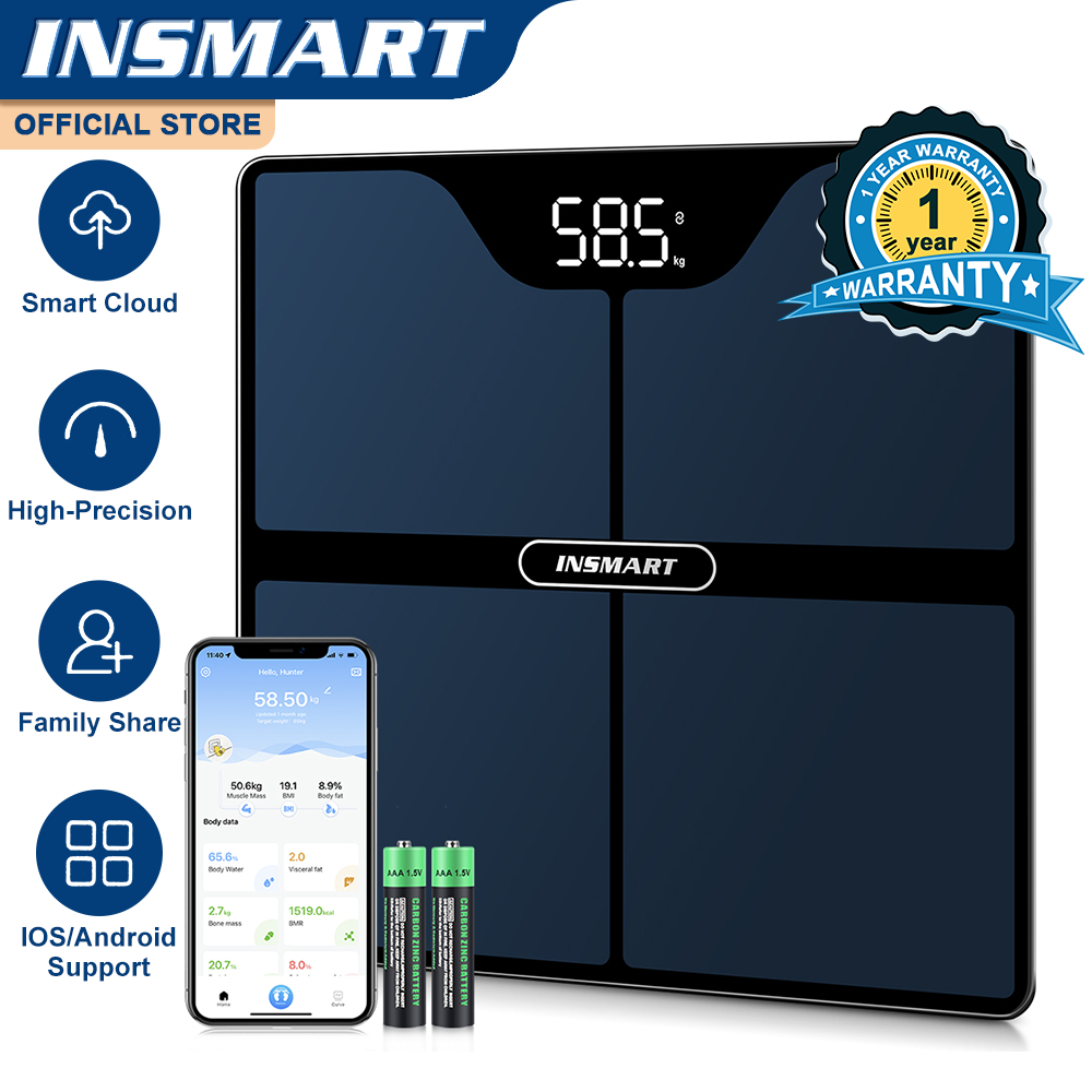 INSMART 16in1 bluetooth weight scale LED display screen weighing scale ...