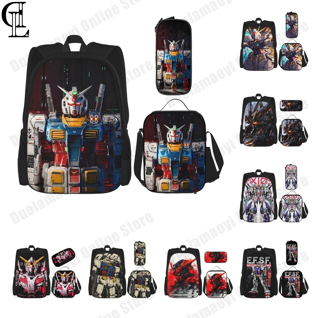 Gundam 3 pieces set Backpack Set with School Book Bag Lunch Box Pencil ...
