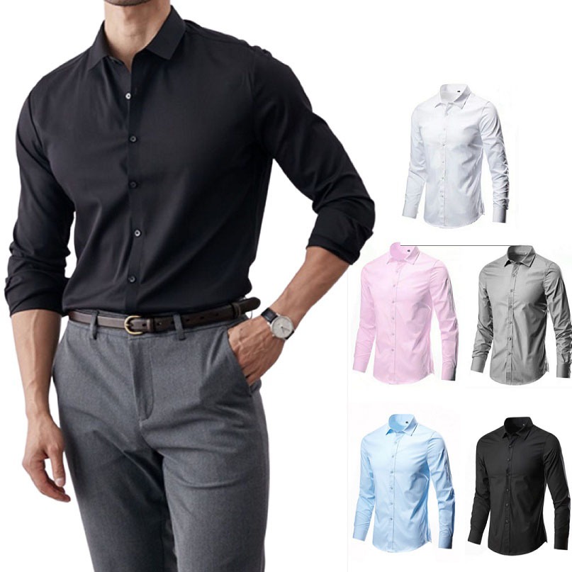 Men's Slim Fit Long Sleeve Formal/Business Polo Knit Cotton 7 Colors S ...