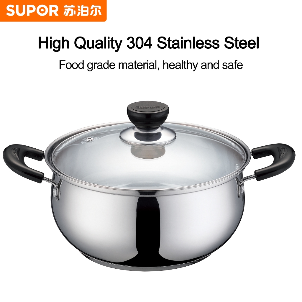 Supor 304 Stainless Steel Casserole with Lid 20cm Suitable for all ...