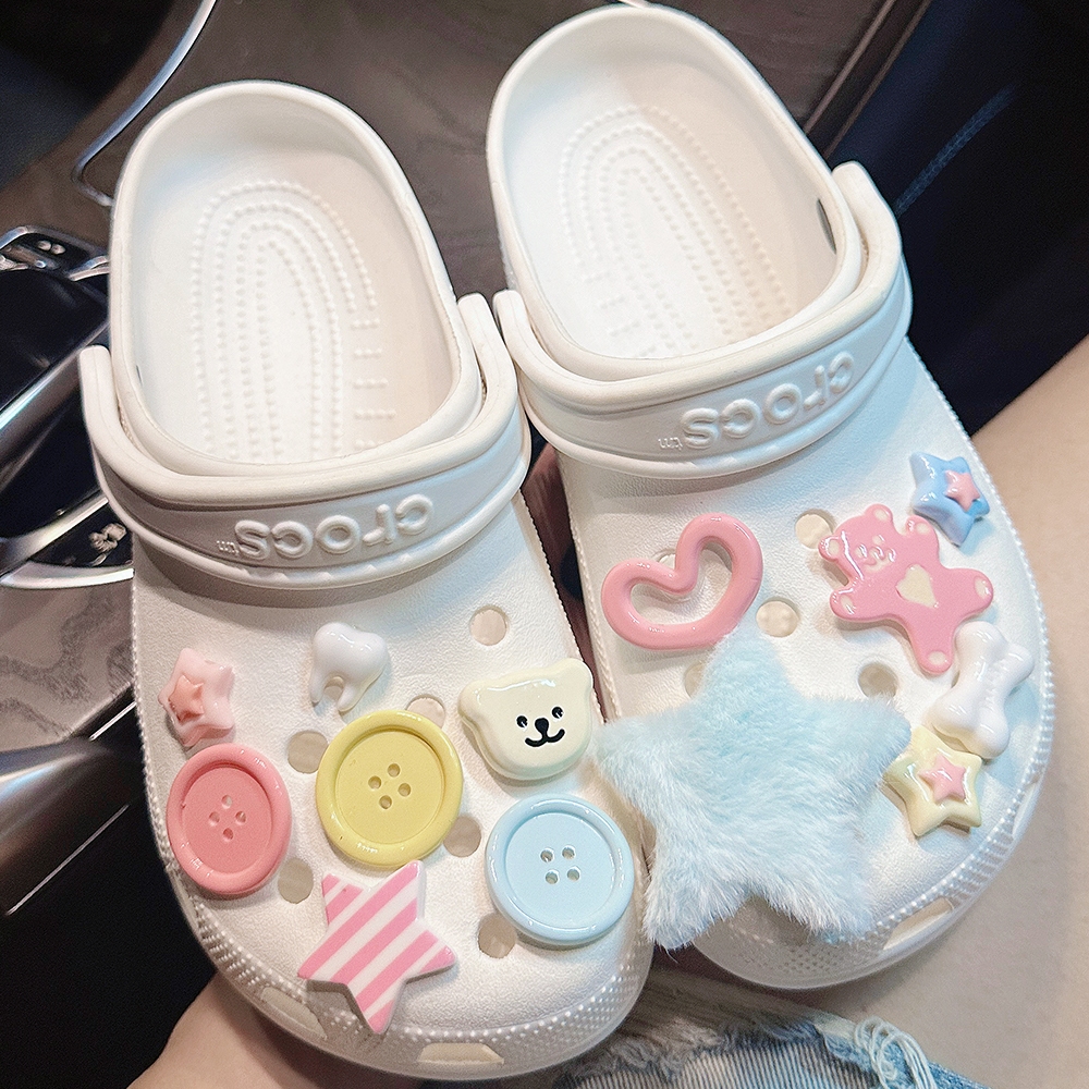 ((X) Star Resin and Plush Buttons Sandals Button Decoration Cute Bear ...