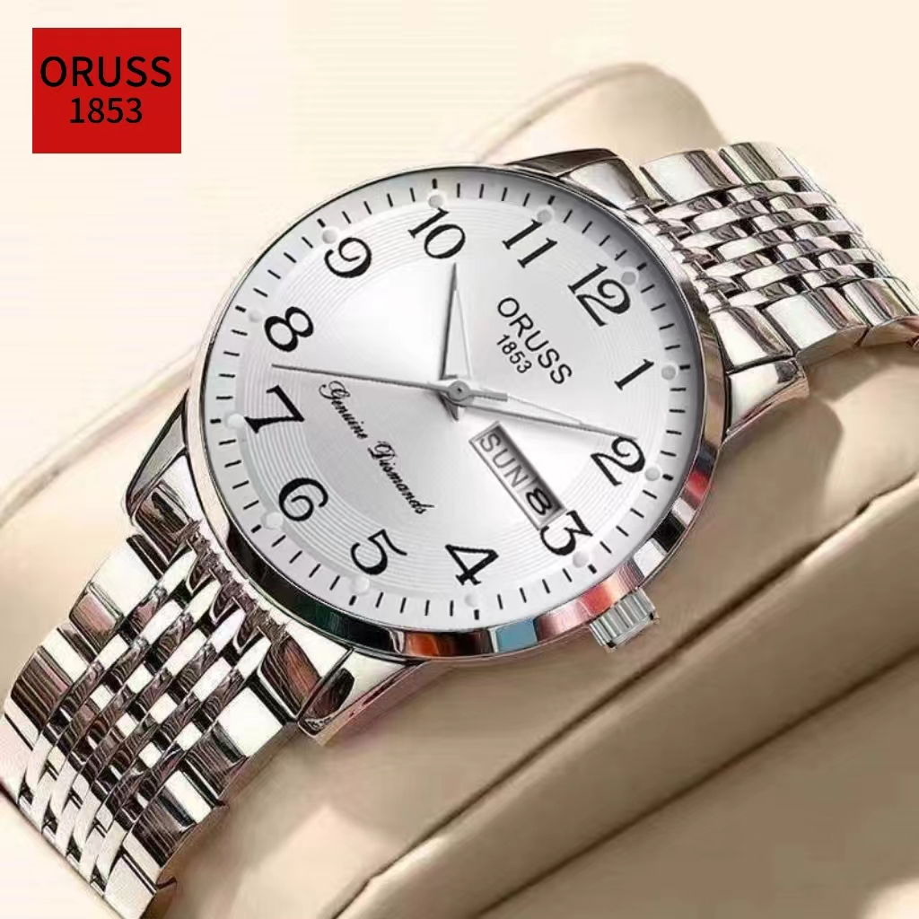 [Gift][With Box]ORUSS Original Stainless Steel Dual Calendar Waterproof ...