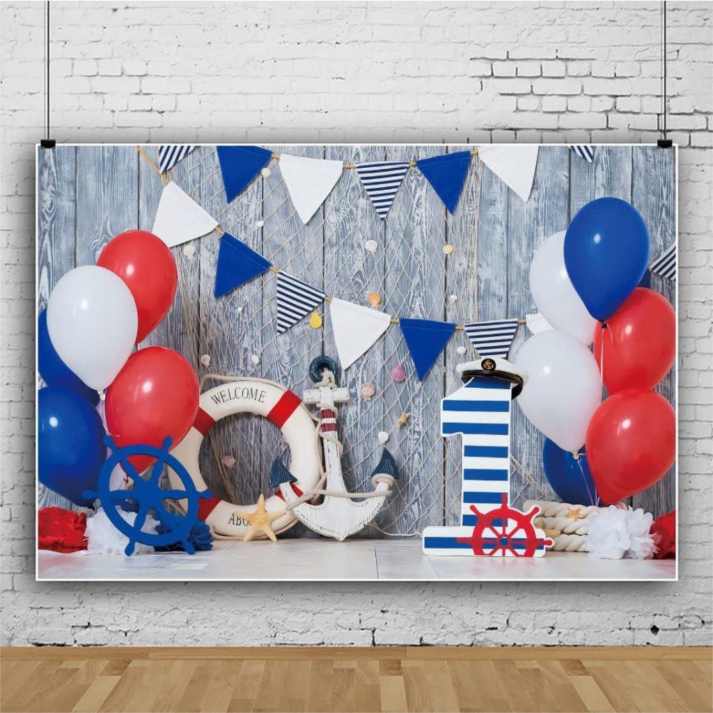 5x3ft Boy 1st Birthday Photography Backdrop Blue White Red Balloons ...