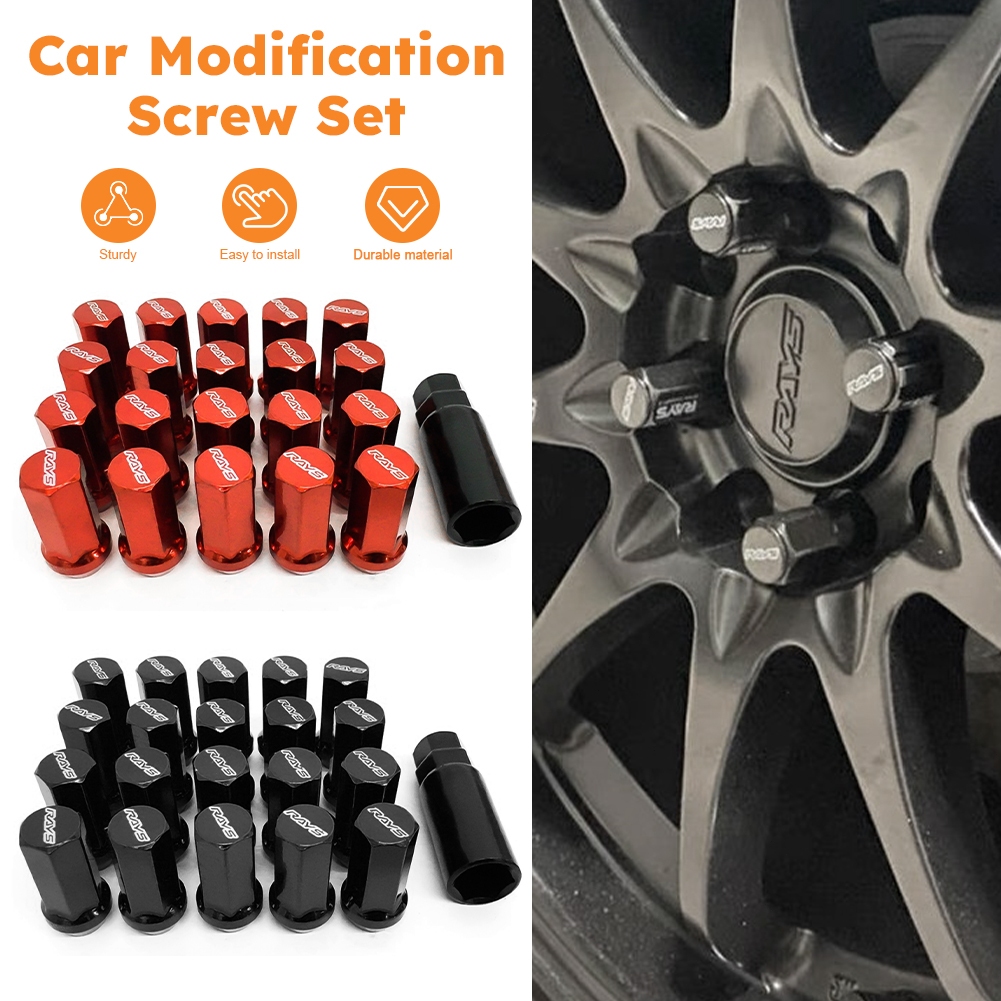 21PCS STAINLESS STEEL CAR WHEEL LUG NUTS RACING LOCK WHEEL HUB NUT ...