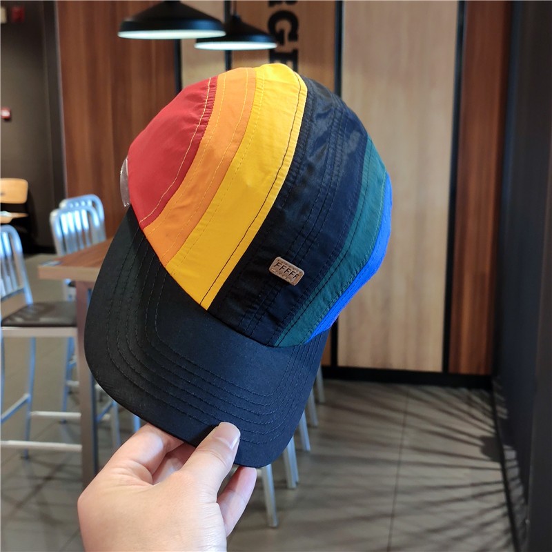 Japanese rainbow-colored baseball cap Harajuku style retro American men ...