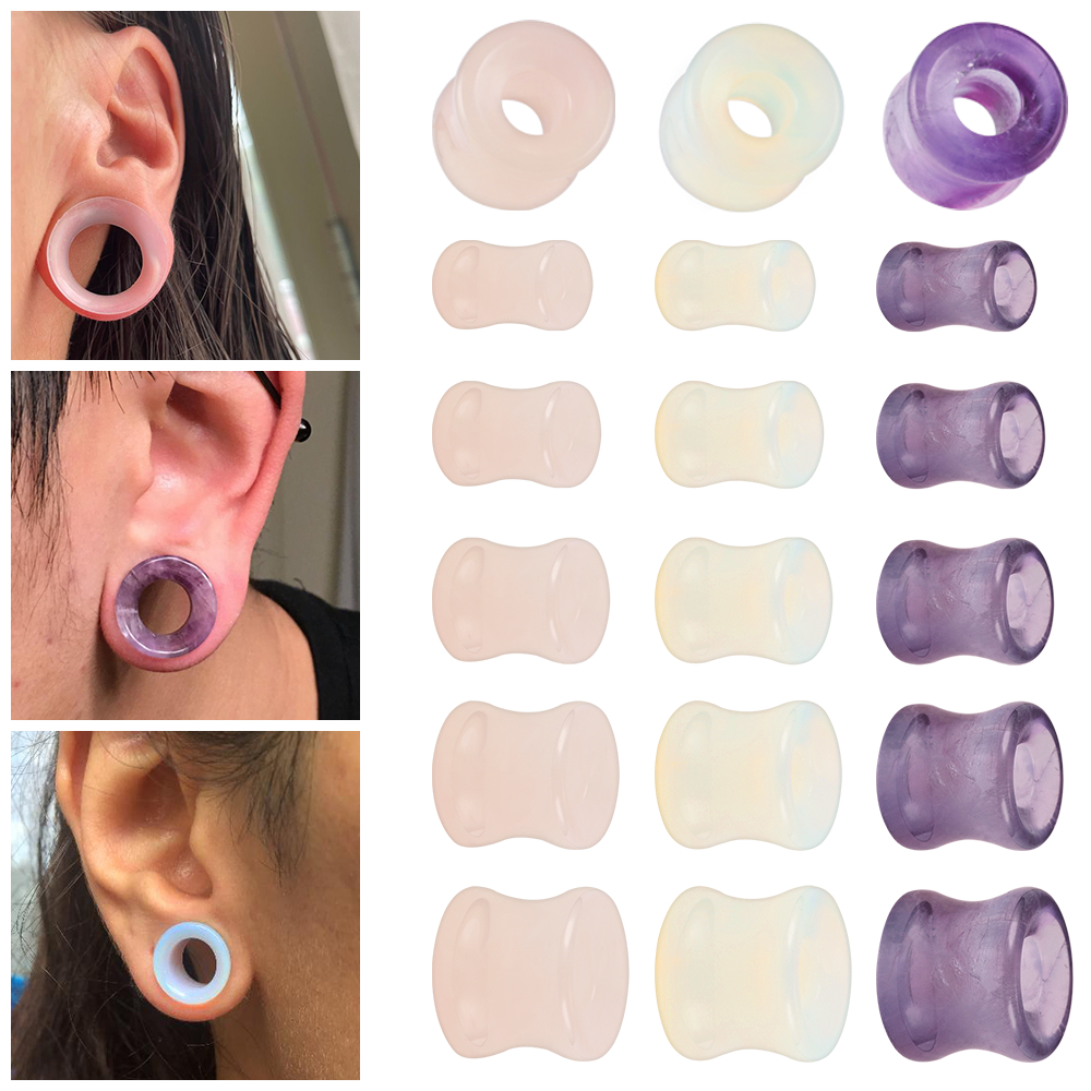 1 PC Natural Stone Ear Expander Beautiful Color Ear Piercing 5/6/8/10 ...