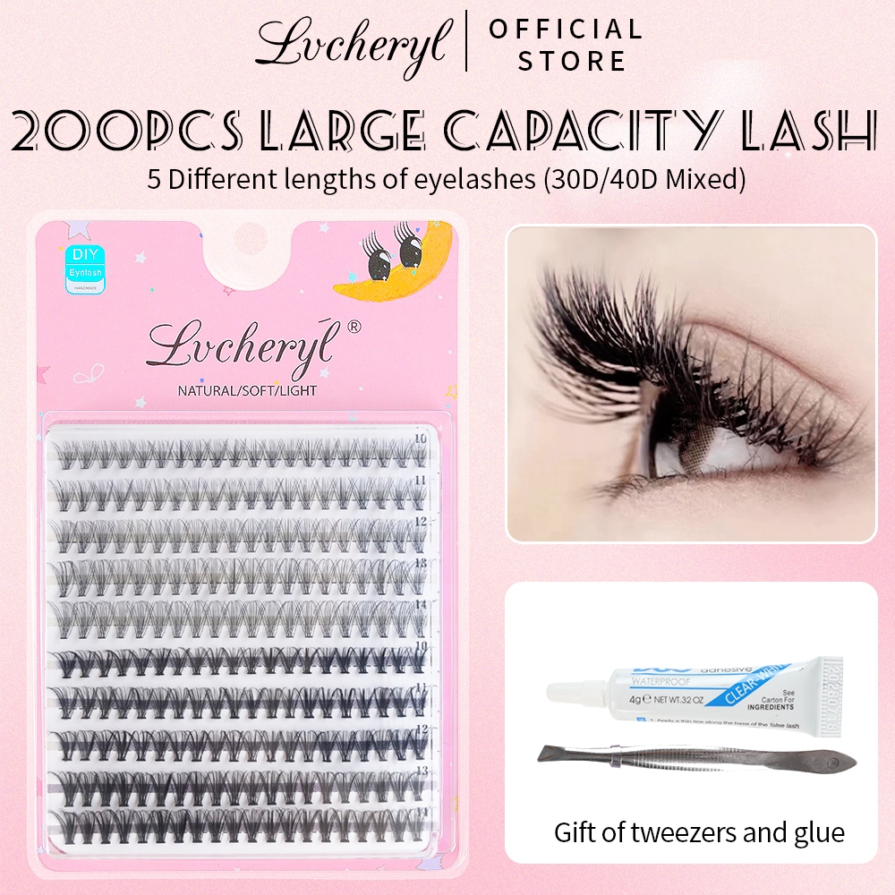 Lvcheryl 200 Pcs Cluster Lashes, 10D/20D/30D/40D Eyelash Extension Set ...