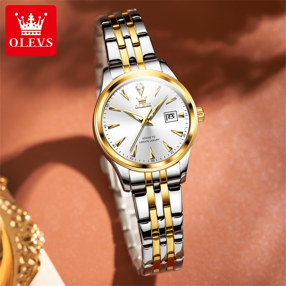 OLEVS Watch For Woman Waterproof Original Stainless Steel Strap With ...