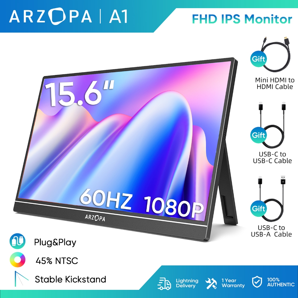 ARZOPA A1-15.6'60Hz Kickstand Portable Gaming Monitor, 1080P FHD with ...