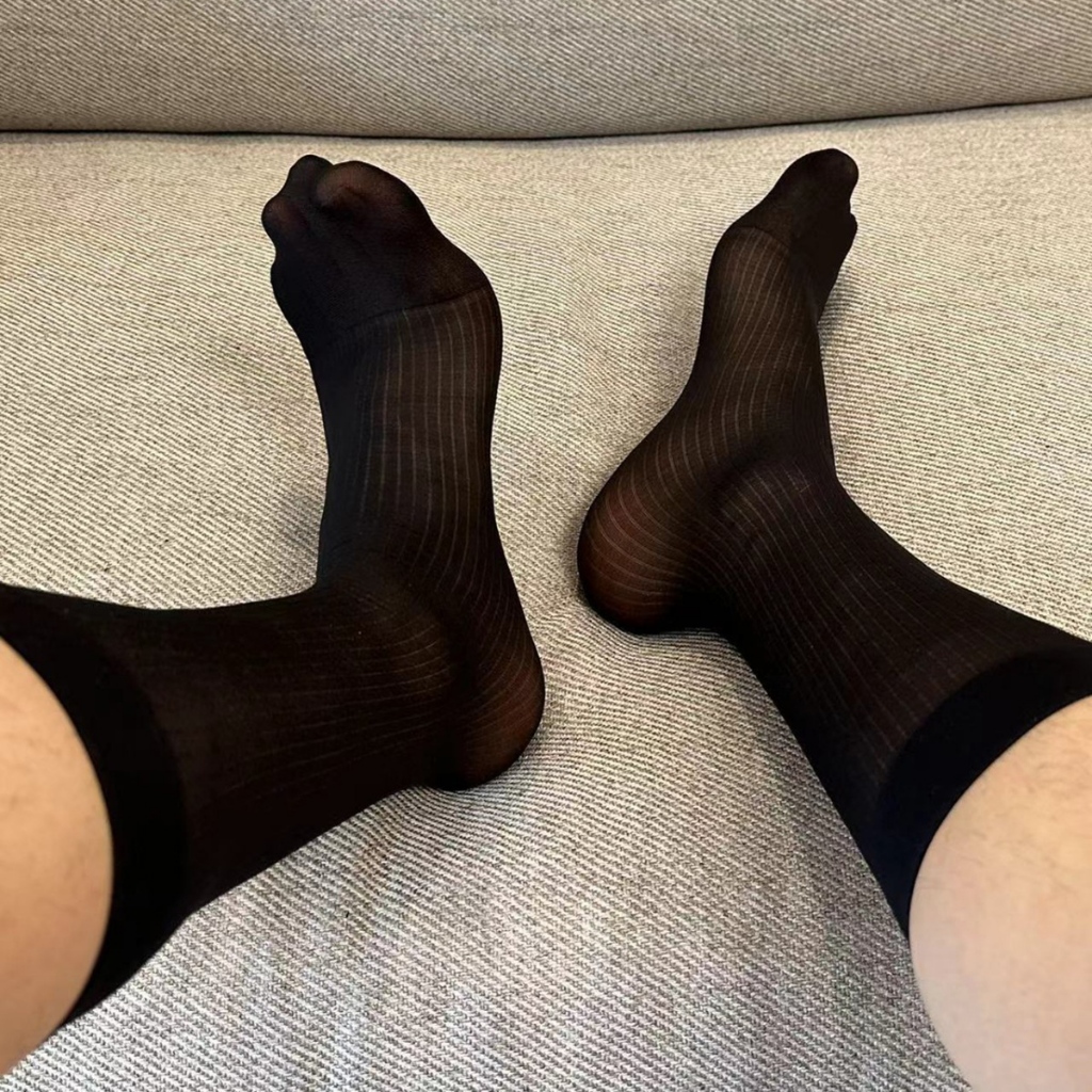 Sexy Men Stripe Sheer Stockings Ultra Thin Formal Wear Business Socks ...