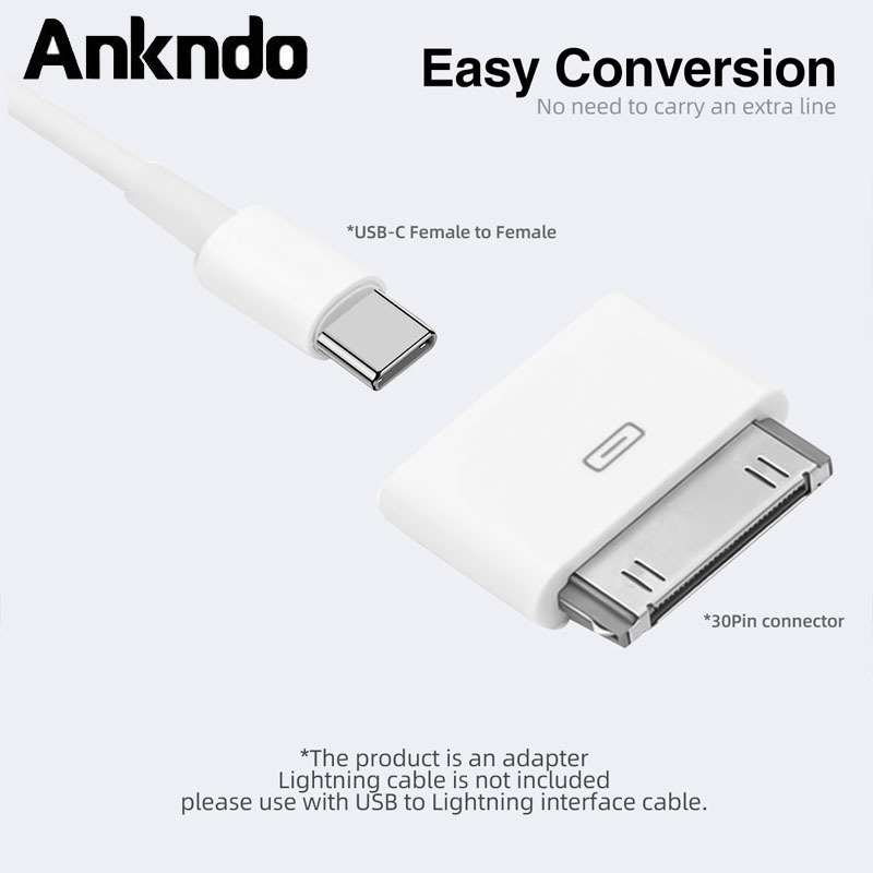 Ankndo USB C/ Light~ning To 30Pin Adapter 8Pin Male To 30 Pin Female ...