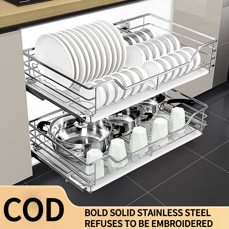 2Pcs Pull out Basket Kitchen Cabinet 2 in 1 pull out Tray Organizer 304 ...