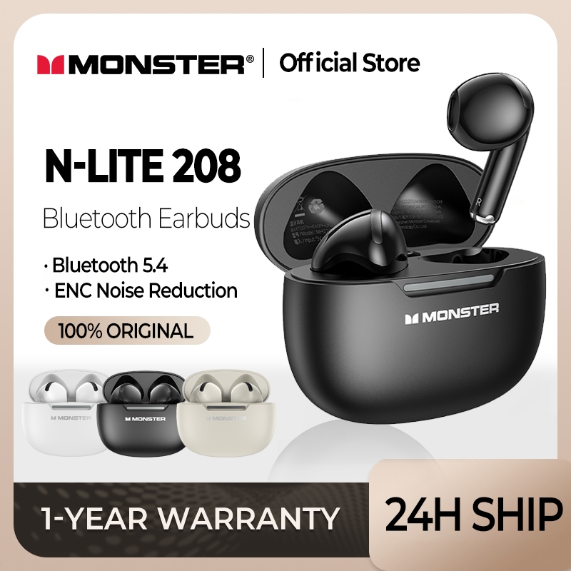 Monster N-Lite 208 TWS Wireless Earphone Bluetooth 5.4 Waterproof In ...