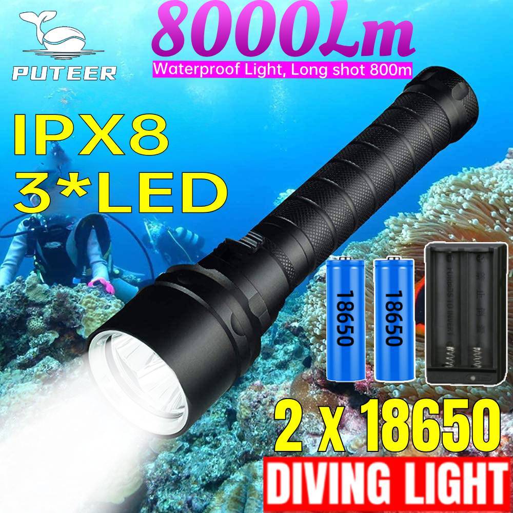 8000 Lumens Professional Scuba Diving Flashlight for Diving Underwater ...
