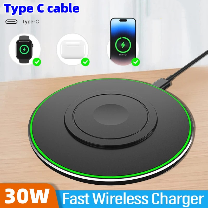 30W 3 In 1 Wireless Charger Pad Phone Chargers Induction Fast Charging ...