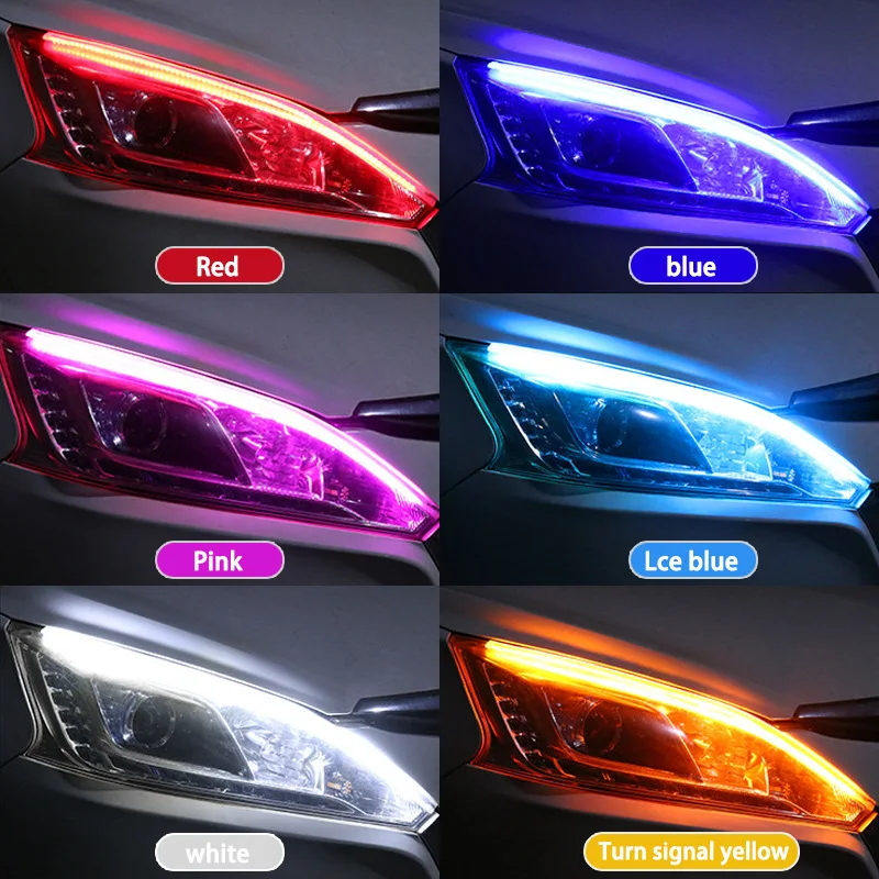 1/2PCS LED DRL Car Daytime Running Light Flexible Waterproof Strip Auto ...
