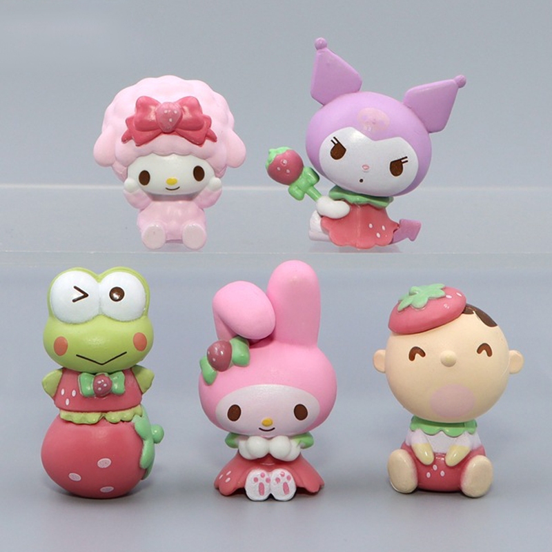 5Pcs/Set Anime My Melody Figure Strawberry Party Kuromi Frog Kero Kero ...