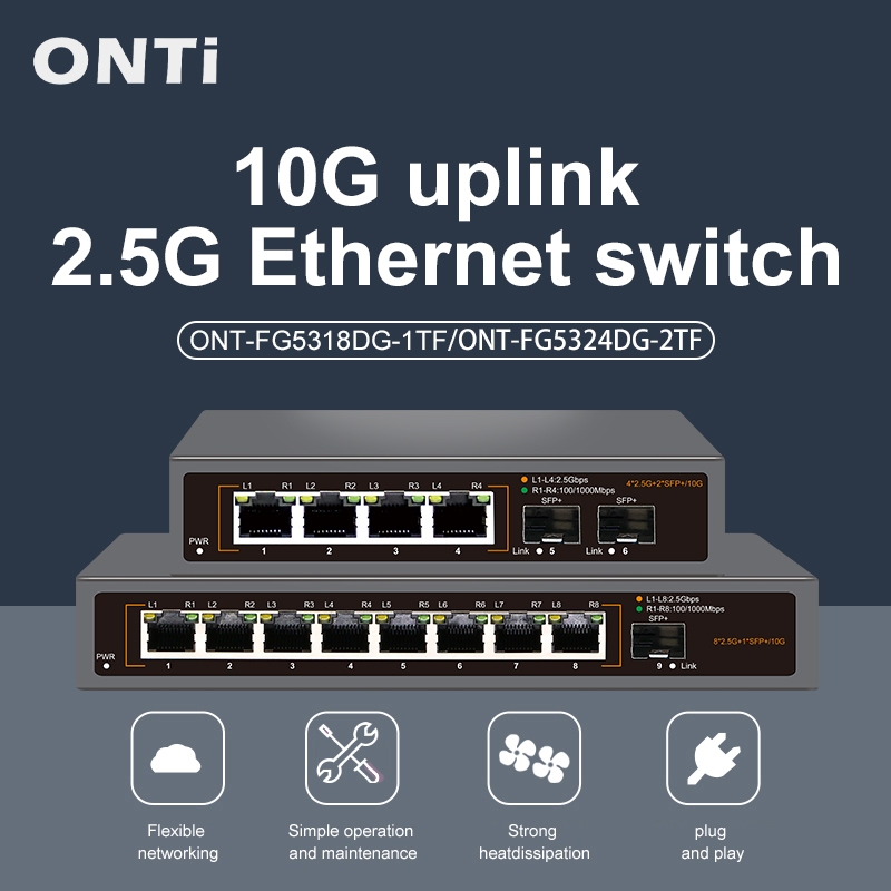 ONTi 8 Port and 4-Port 2.5Gb Ethernet Switch 10G SFP+ Uplink Plug and ...