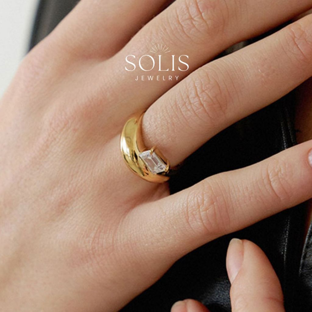 Irregular Wave Chunky Diamond Gold Ring • Waterproof Non-Fade Tarnish ...