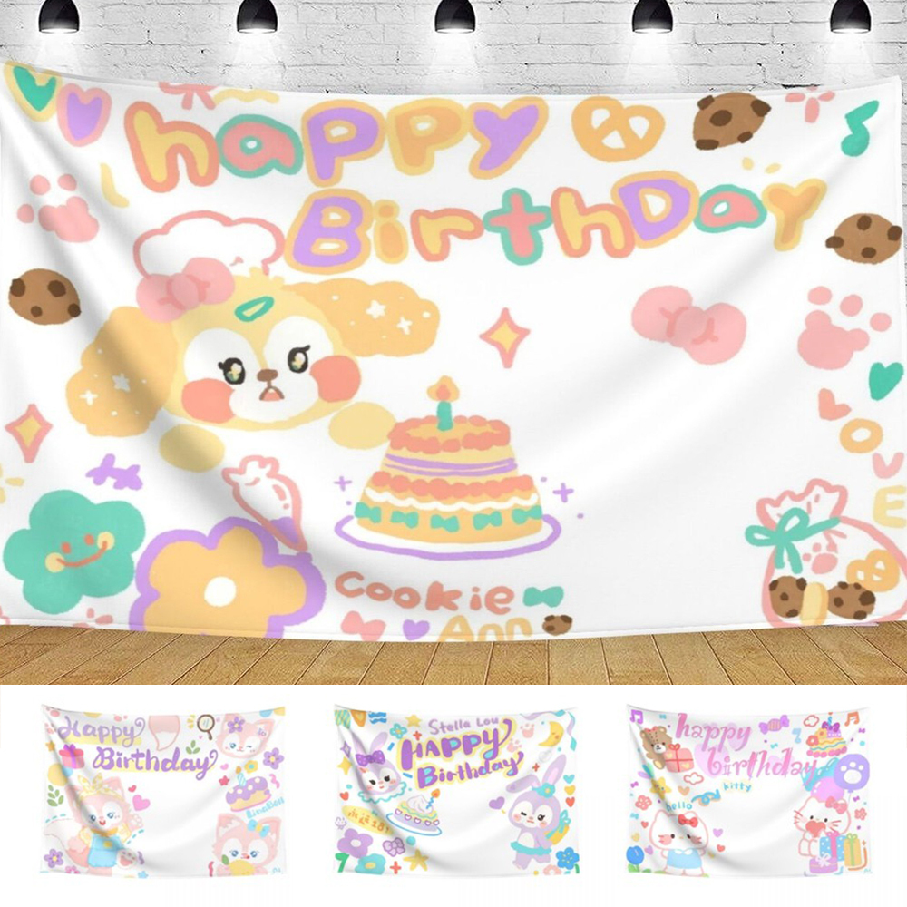 1*1.5M Cartoon Happy Birthday Banner StellaLou HELLO KITTY Background ...