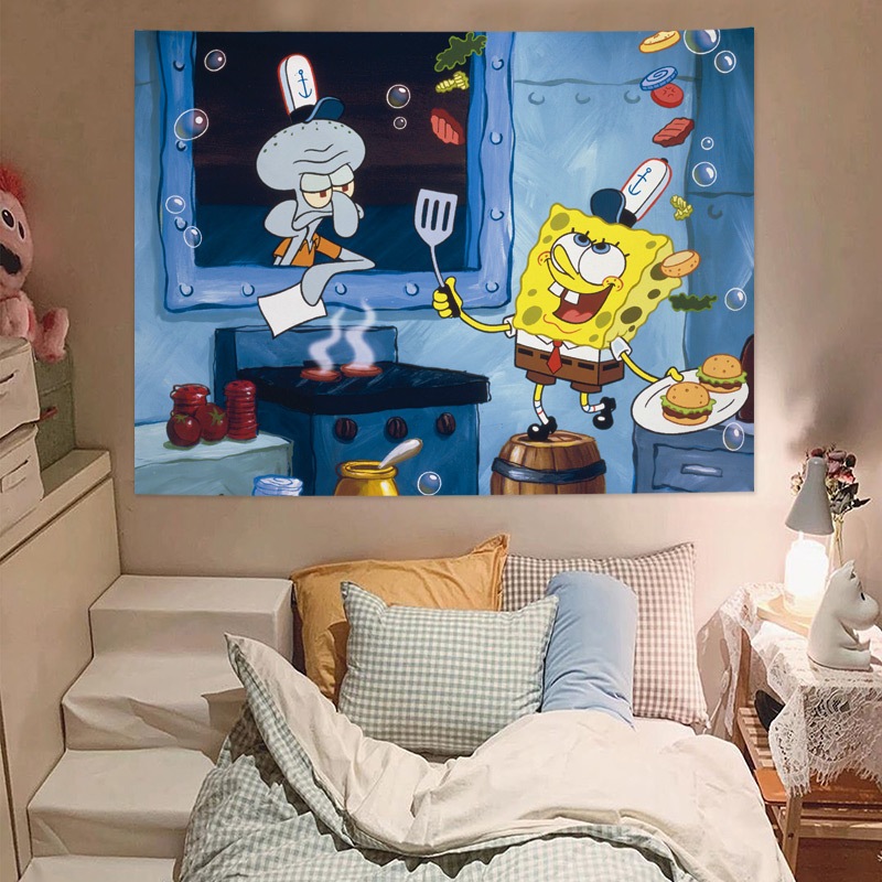 SpongeBob & Octopus Cartoon Hanging Tapestry for Creative and Funny ...