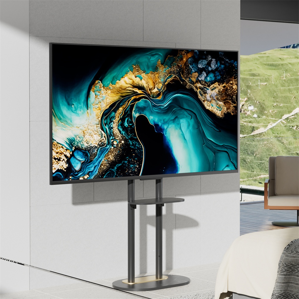 Strong Height Adjustable TV Floor Stand with Mount 5cm Thick Dual ...