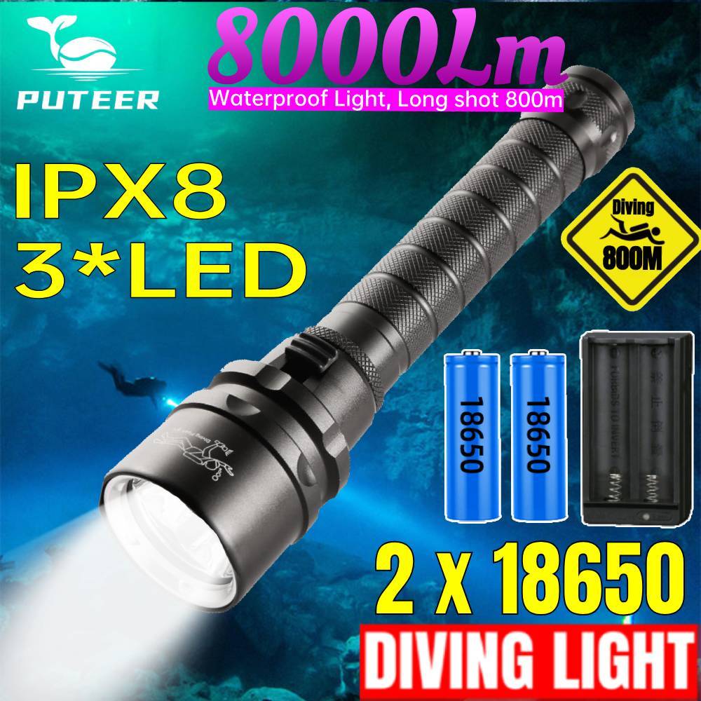 8000 Lumens Professional Scuba Diving Flashlight for Diving Underwater ...