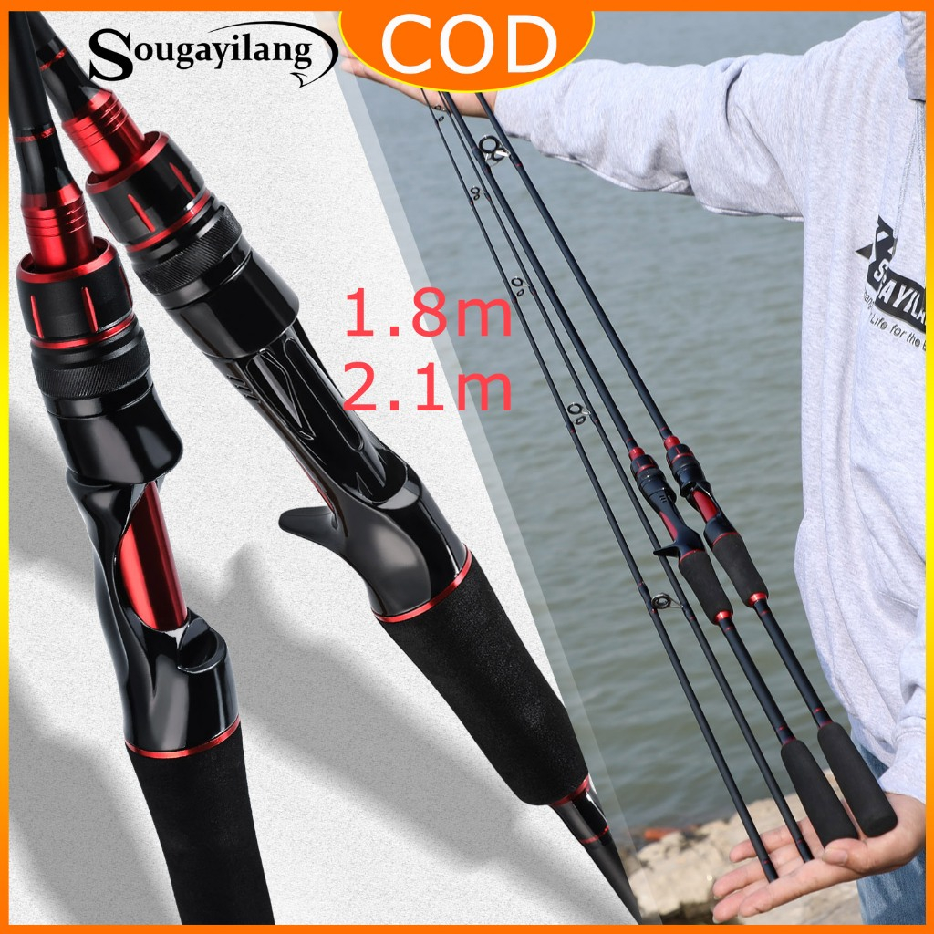 Sougayilang Carbon Fibre Fishing Rod 2 Sections 1.8m/2.1m Spinning /Casting Rod With EVA Handle ...