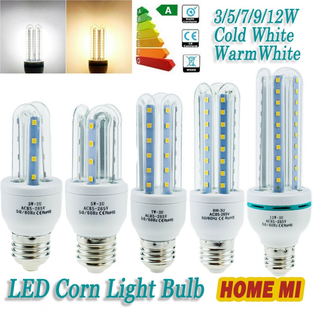 E27 LED Corn Light Bulb 3W 5W 7W 9W 12W U Tube Fluorescent Neon Flood ...