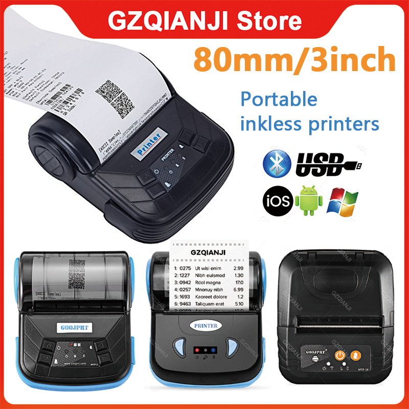 Thermal Printer 80mm Mini Bluetooth Receipt Printer Wireless Mobile ...